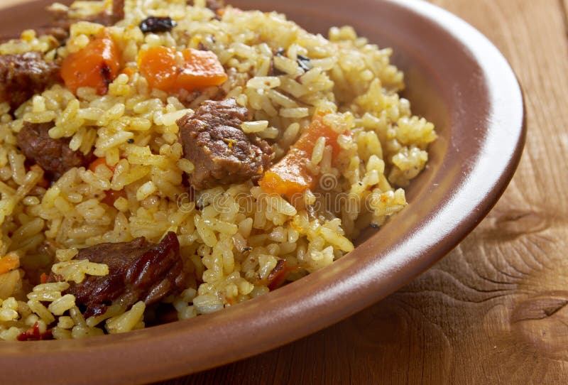 Pilaf, Pilaw, Plov, Rice With Meat In Pan. Cooking Process Stock Image ...