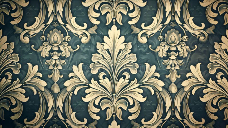 Traditional Ornate Damask Wallpaper Pattern, Baroque Scroll Designs in Classic Vintage Style ...