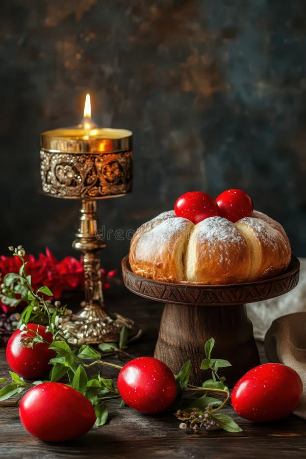 Traditional Orthodox Easter Celebration with Decorated Eggs and Sweet ...