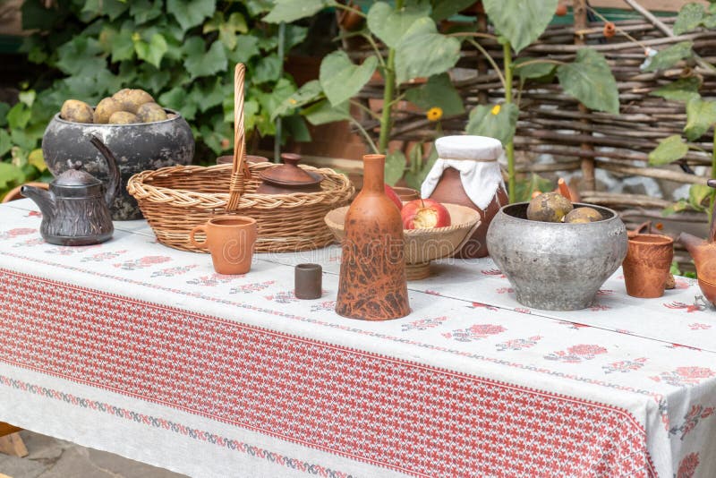 Traditional Outdoor Ukrainian Festive Table Setting in Rustic Style for ...
