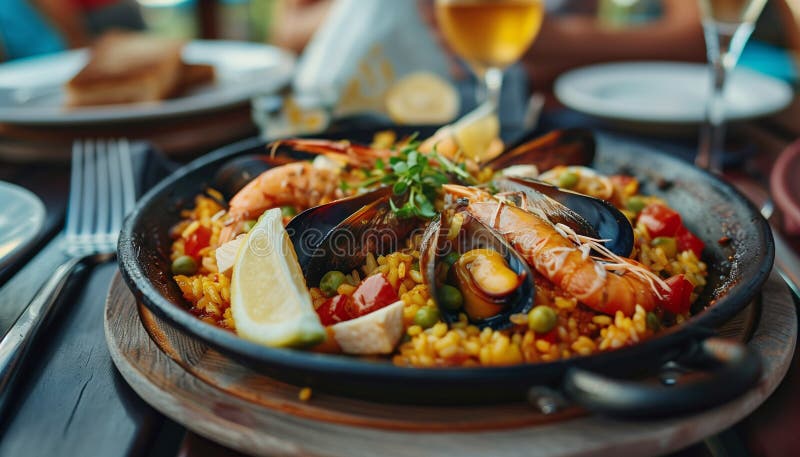 Traditional Paella on an Iron Pan Plate. AI Generated. Stock ...