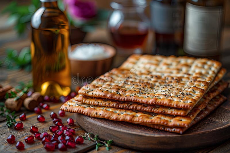 Traditional Passover Seder Festive Table with Matzah and Wine Stock ...