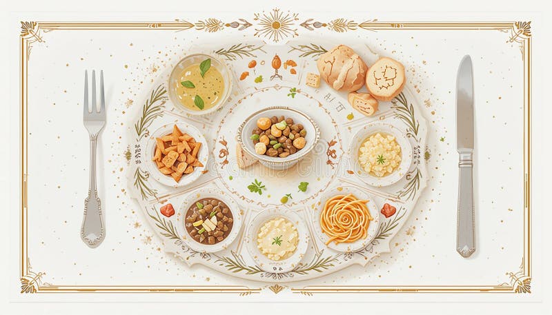 Traditional Passover Seder Plate Stock Illustration - Illustration of ...