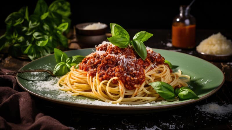 Traditional Pasta Spaghetti Bolognese in Plate Stock Illustration ...