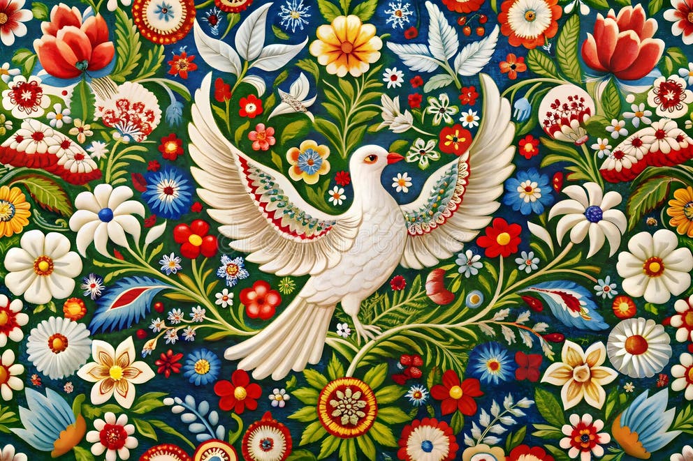 Traditional Pattern Inspired by Nature with White Birds Stock ...