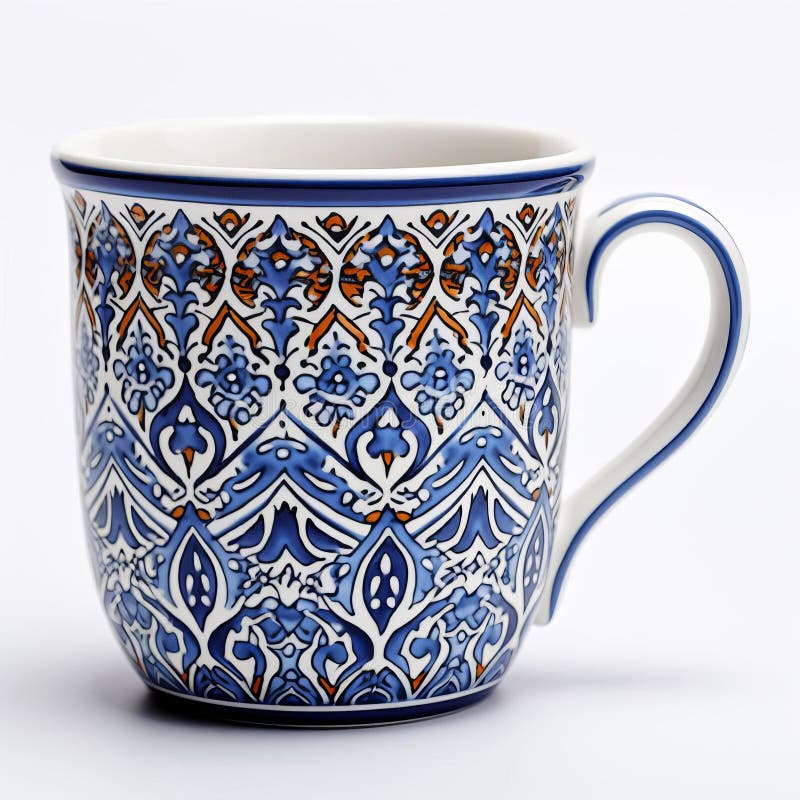 Traditional Persian Inspired Handmade Blue and White Mug Design Stock ...