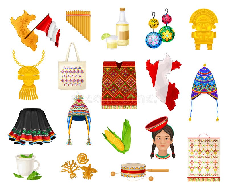 Traditional Peru Symbols and Culture Element Vector Set Stock Vector ...