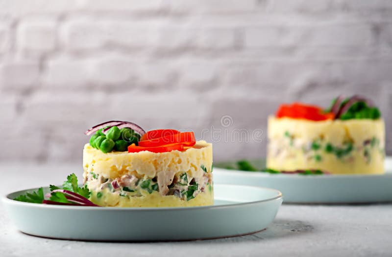 Causa Stuffed with Chicken. a Traditional Peruvian Dish. Stock Photo ...