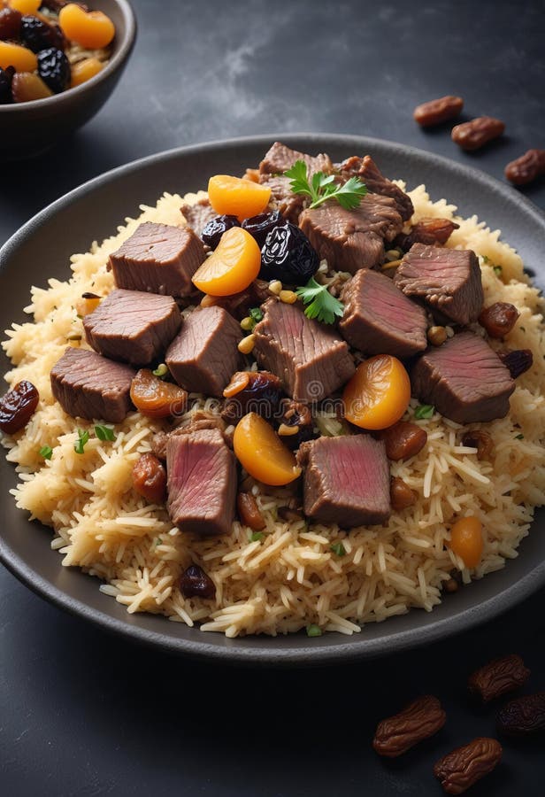 Traditional Pilaf with Meat and Boiled Fruits Stock Illustration ...