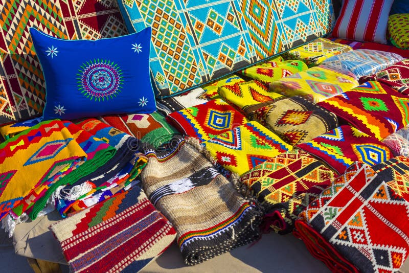 Traditional Pillow and Textiles Pattern in Souq Waqif from Qatar. Stock ...