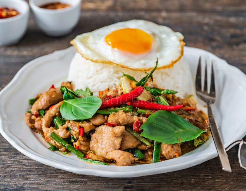 A Traditional Plate of Moo Pad Krapow, Stir-fried Pork with Basil and ...