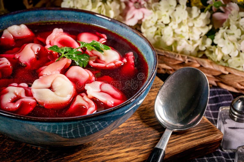 Traditional Polish Clear Red Borscht Stock Photo - Image of beetroot ...