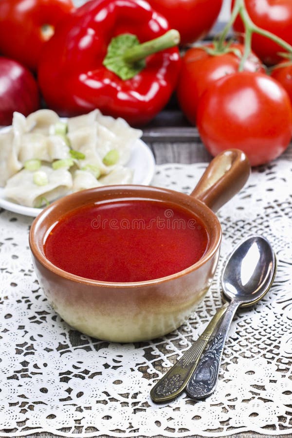 Traditional Polish Dinner, Borscht and Dumplings Stock Image - Image of ...