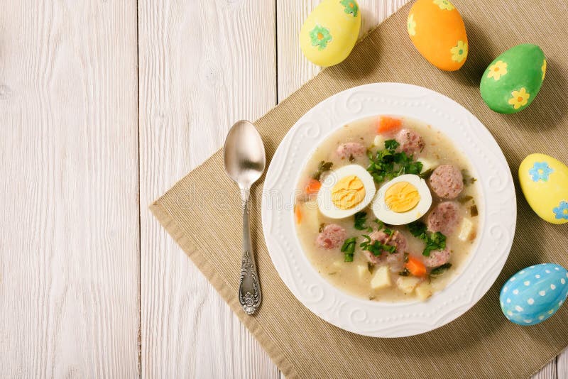 A Polish Easter Soup with Homemade White Sausage and Mushrooms Stock ...