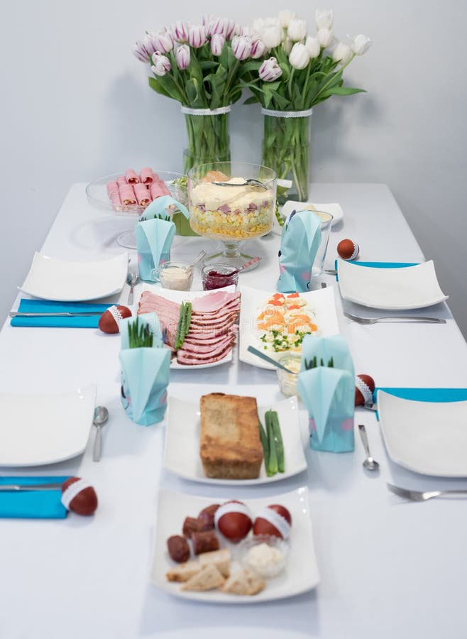 The Traditional Easter Table with the Flowers Stock Photo - Image of ...