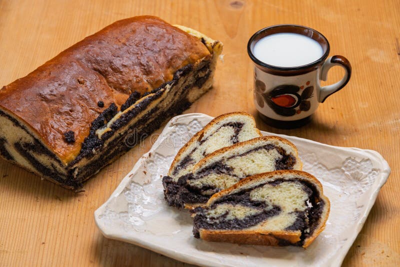 Traditional Polish Poppy Seed Cake and a Glass of Milk. Stock Image ...