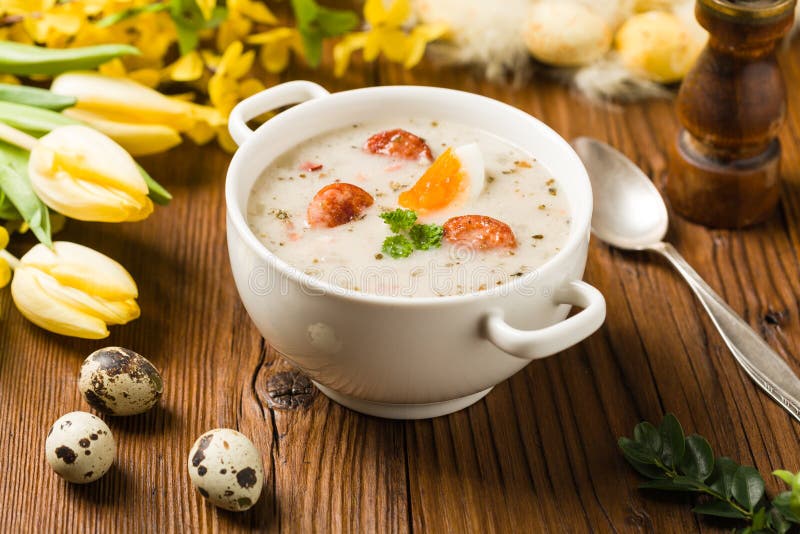 Traditional Polish White Borsch with Easter Decoration Stock Photo ...