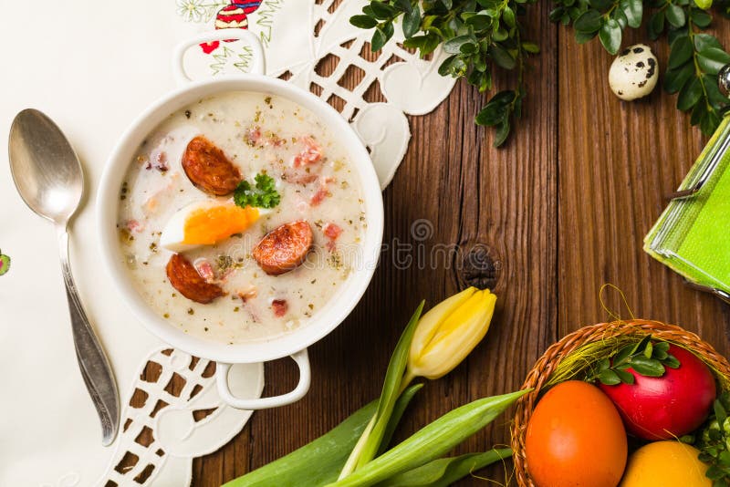 Traditional Polish White Borsch with Easter Decoration Stock Photo ...