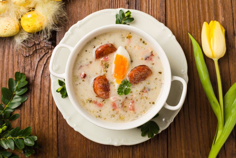 Traditional Polish White Borsch with Easter Decoration Stock Image ...