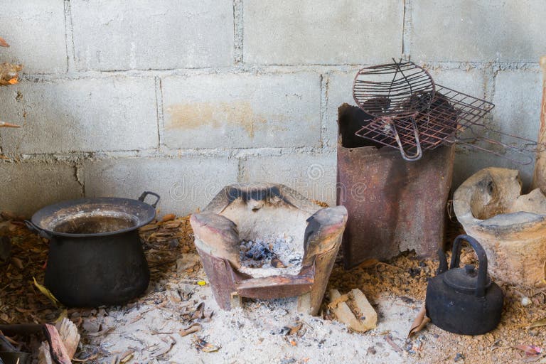Traditional Poor Thai Kitchen with Old Kitchenware. Stock Image - Image ...