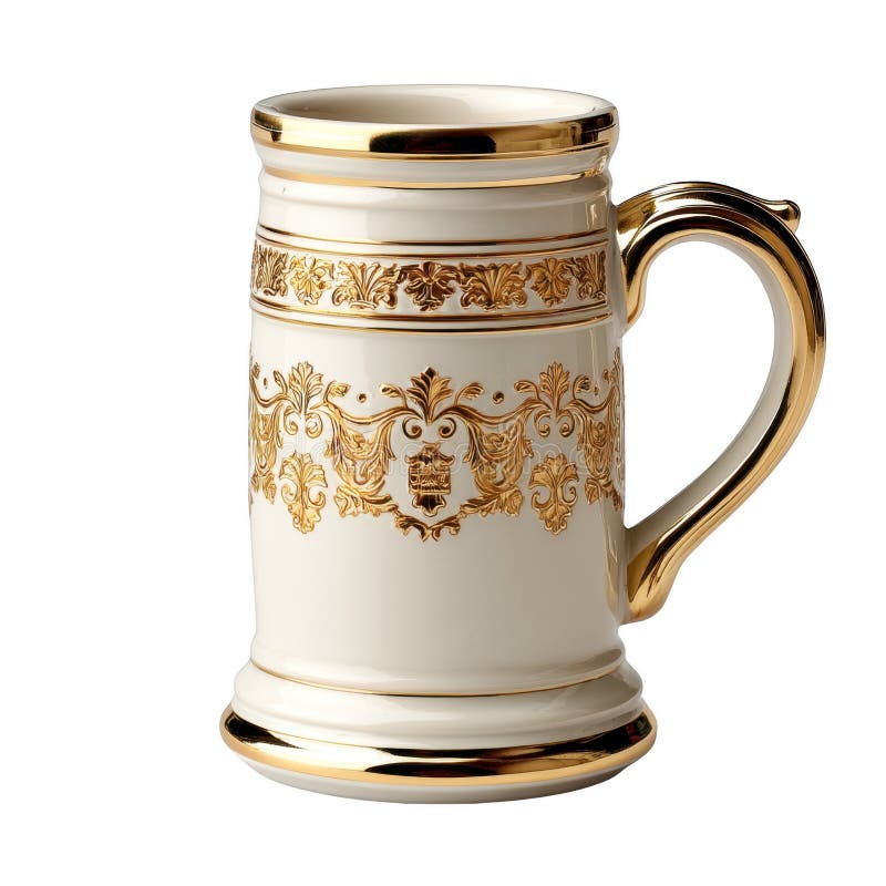 Traditional Porcelain Beer Stein with Gold Decorative Patterns and ...