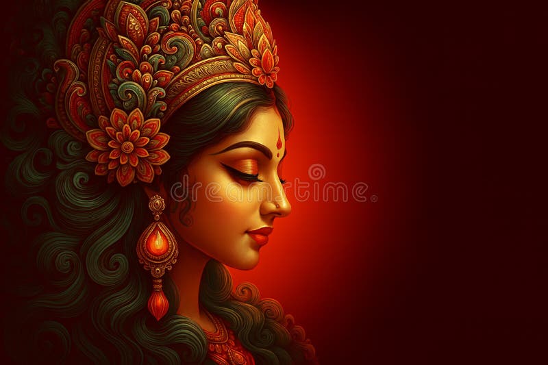 Traditional Portrait of Goddess Durga Devi in Red Saree for Navratri ...