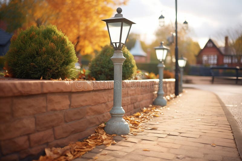 Traditional Post Lights by a Stone Pathway Stock Photo - Image of ...