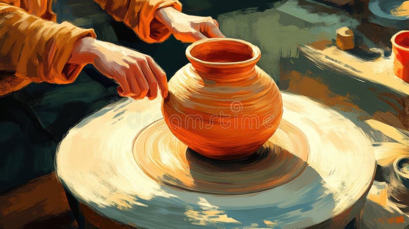 Traditional Potter at Work in Tranquil Outdoor Studio Stock ...