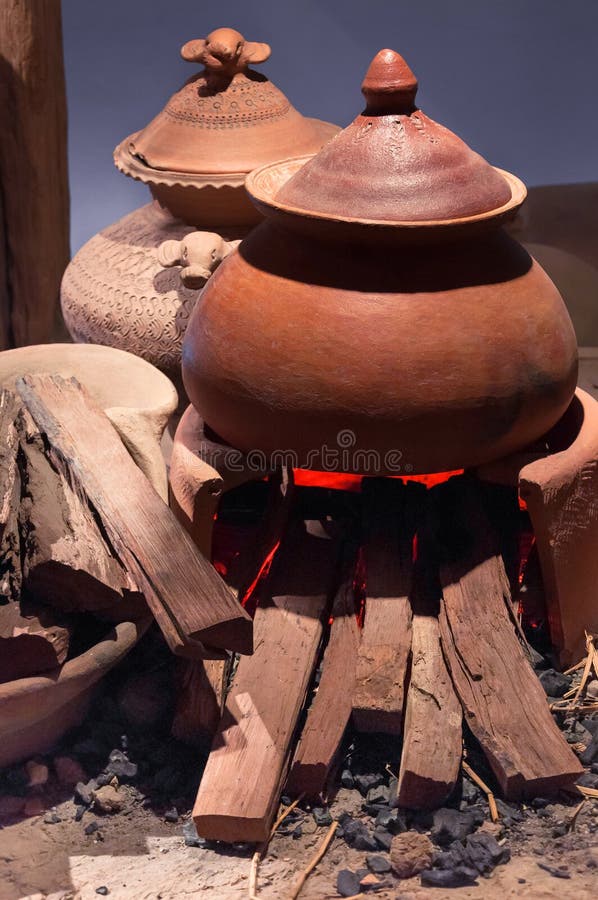 Traditional Pottery Clay Pot on Brick Campfire with Fire Stock Photo ...