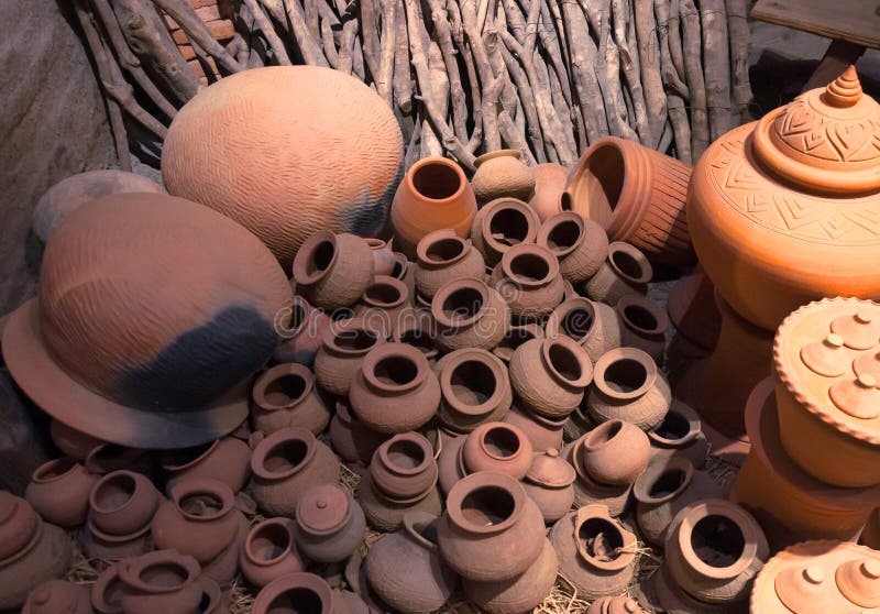 Traditional Pottery ,Clay Pots of Various Sizes and Heaps,Showcase of a ...