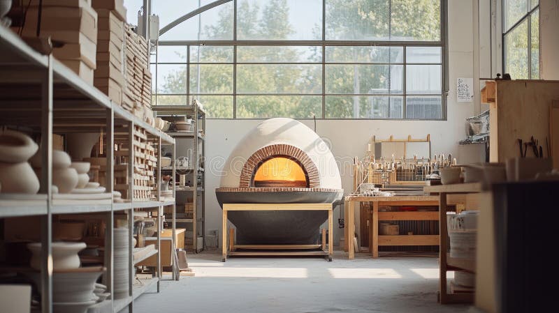 A Traditional Pottery Kiln Glowing Softly in a Modern Workspace Stock ...