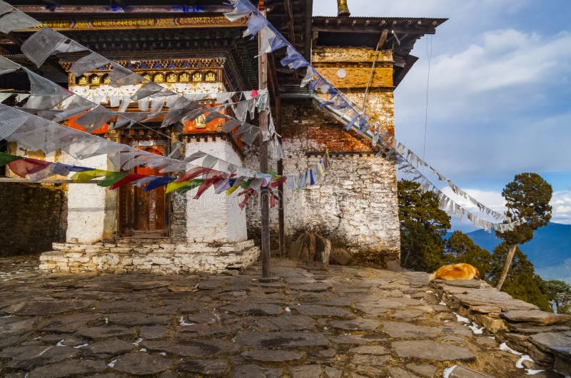 Traditional Prayer Tibetan Buddhist Flags Lung Ta and Ancient Building ...