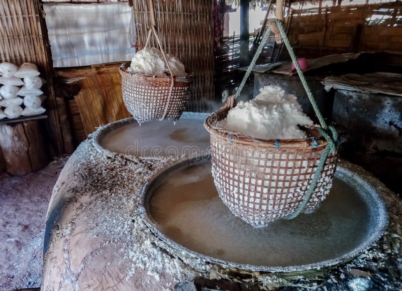 Traditional Production of Salt Stock Image - Image of fire, basket ...