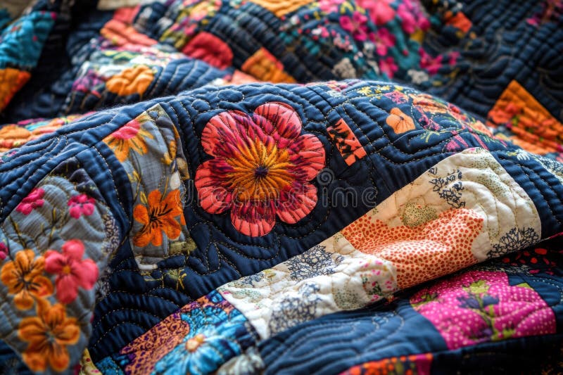 Traditional Quilting, Floral Motifs Inspired Colorful Patchwork Design ...