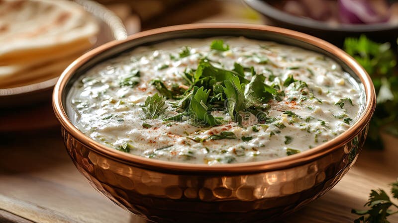 Traditional Raita in Copper Bowl Under Soft Daylight Stock Image ...