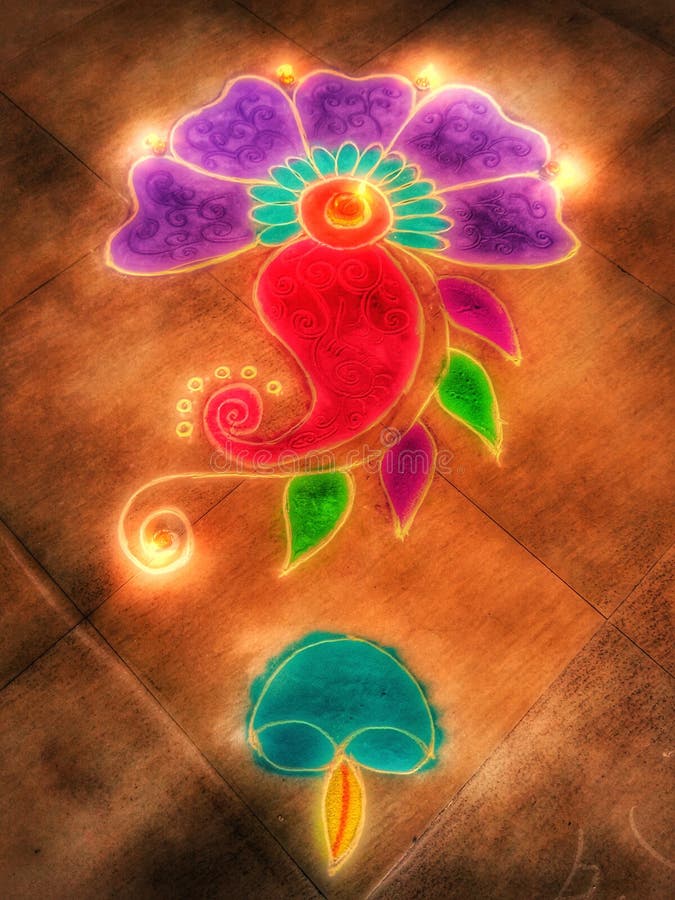 Traditional Rangoli with Candle Stock Photo - Image of deepavali ...