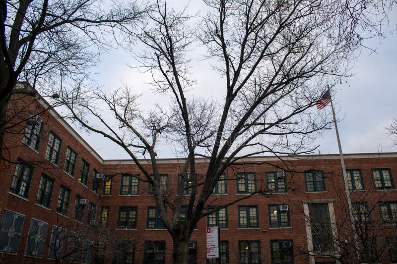Traditional Red Brick Building in New York with Leafless Trees in the ...
