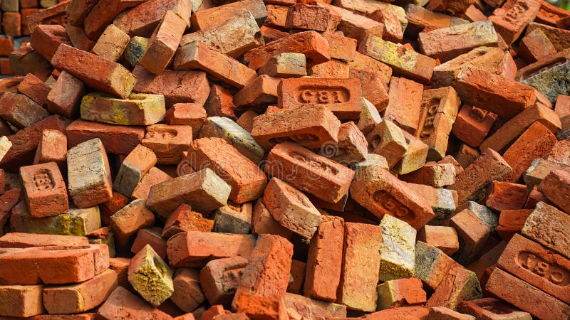 Traditional Red Bricks Stack Near a Construction Site in India. Rural ...
