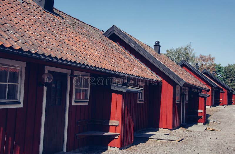 Traditional Red Buildings in Sweden Stock Photo - Image of cottage ...
