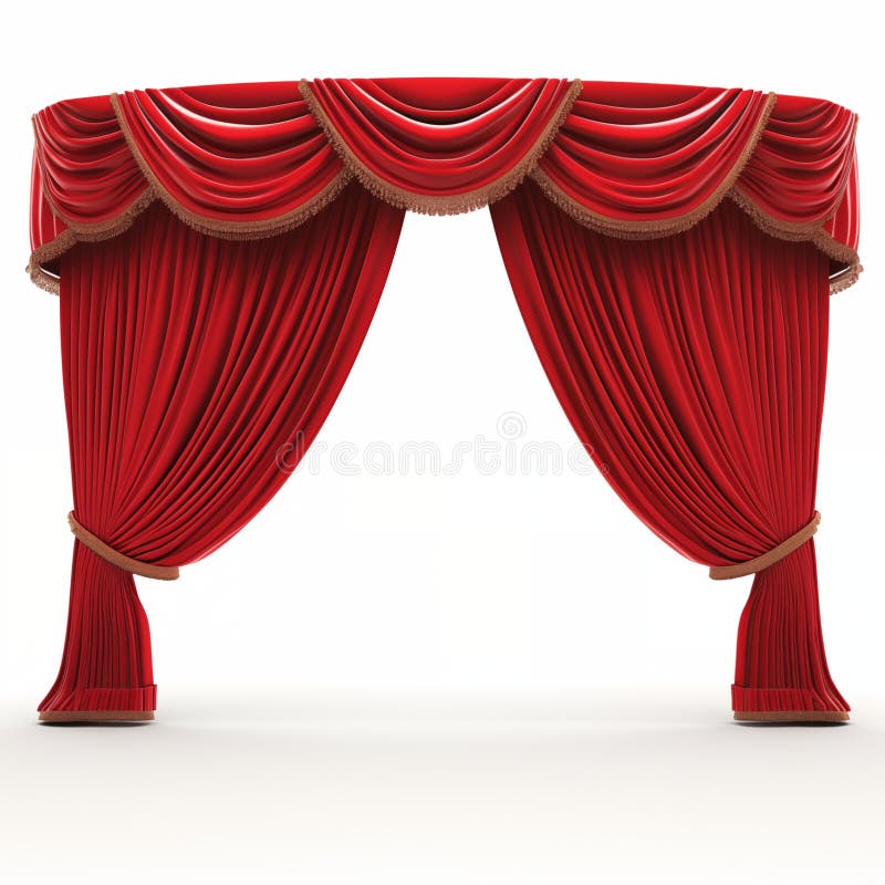 Traditional Red Curtains with Elegant Drapery and Rich Fabric on White ...