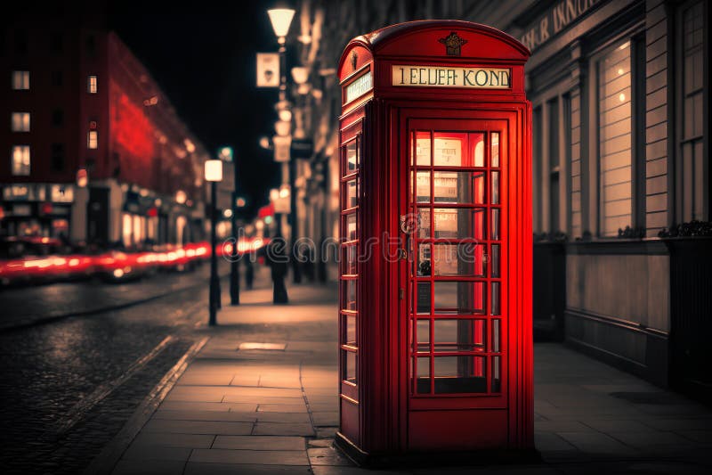 Traditional Red Telephone Box in London at Night. 3D Rendering Stock ...