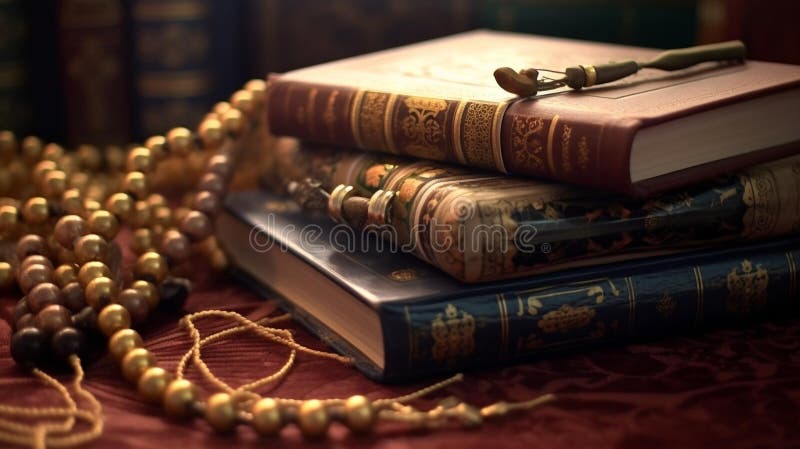 Traditional Religious Study Materials with Prayer Beads Stock ...