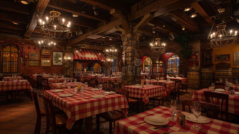 Traditional Restaurant with Red and White Checkered Tablecloths Stock ...