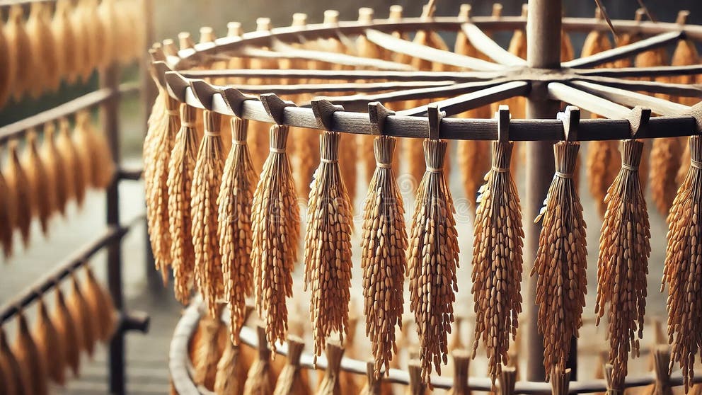 Traditional Rice Drying Rack Stock Illustration - Illustration of ...