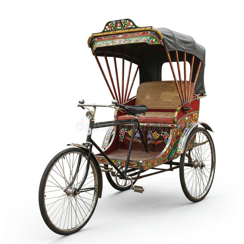 A Traditional Rickshaw Featuring a Decorative Design. it Has a Black ...