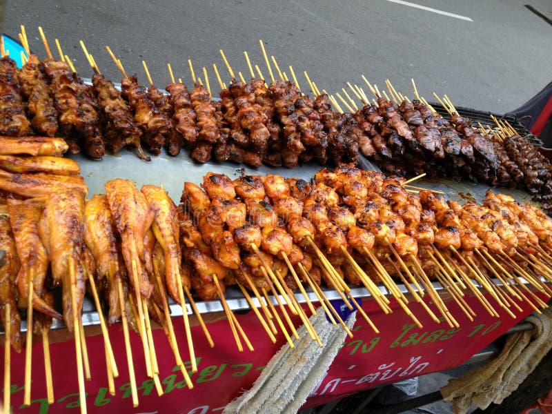 Traditional Roasted Pork Stick on Grill, Thailand. Stock Image - Image ...