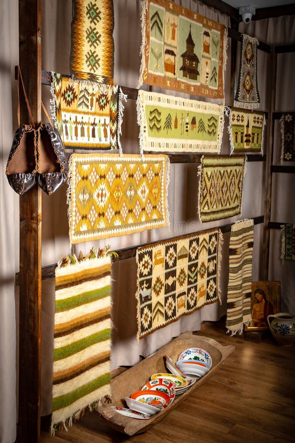 Traditional Romanian Carpet Ornament Rug on the Wall Stock Image ...