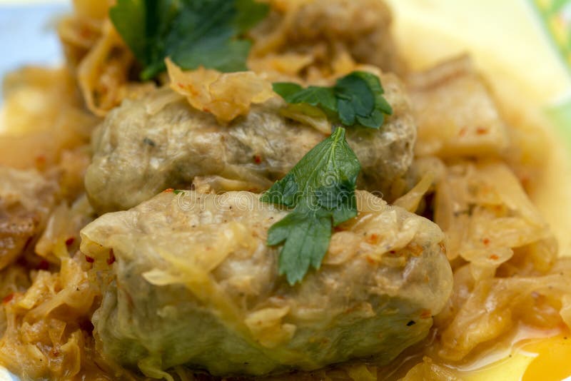 Sarmale with sour cream stock photo. Image of stuffed - 259293036
