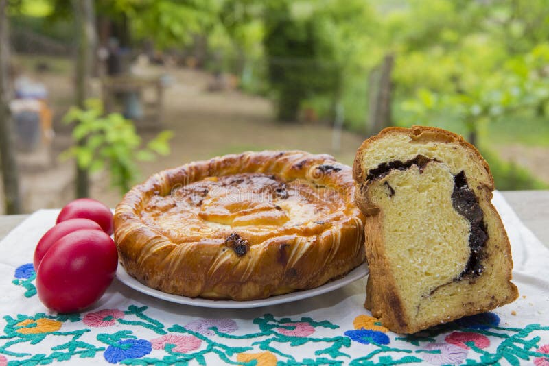 Traditional Romanian Pasca, Sweet Bread and Easter Eggs Stock Photo ...