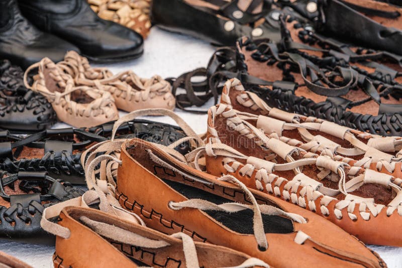 Traditional Romanian Peasant Leather Shoes Stock Image - Image of ...